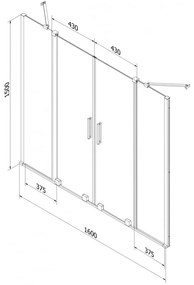 Mexen, Mexen Velar Duo parawan nawannowy 2-skrzydłowy rozsuwany 160 x 150 cm, szron, czarny - 896-160-000-32-70