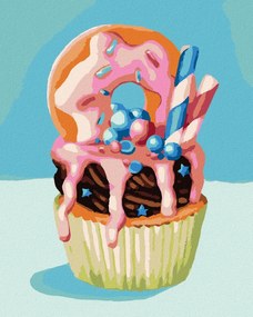 zuty zuty - malování podle čísel - cupcake s donutem (myroslava voloschuk), 40x50 cm, plátno+rám