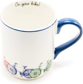 Porcelánový hrnek Na kole, 280 ml – bílý, s barevnými bicykly