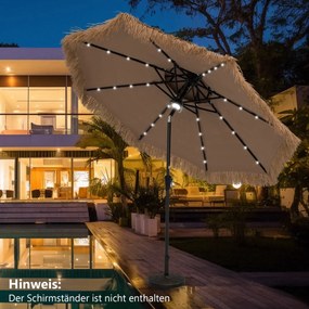 Costway Slunečník Hawaii slaměný 270 cm s LED solárním osvětlením a dvojitou