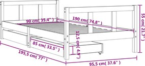 vidaXL Dětská postel se zásuvkami 90x190 cm masivní borové dřevo [834418] Barva: Bílá