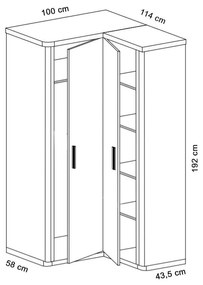 DALLAS s | šatní skříň D21 | ROHOVÁ | 100x114 cm | sonoma