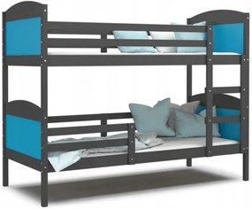 Dětská patrová postel Matyas 200x90 bez šuplíku ŠEDÁ-MODRÁ