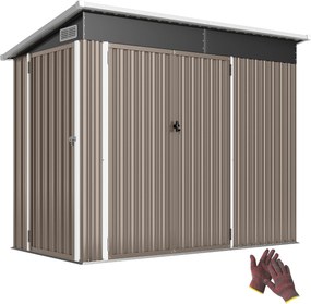 Zahradní kůlna Outsunny z pozinkované oceli, 234 × 132 × 185 cm — zamykatelné tříkřídlé dveře, šikmá střecha, větrání, rukavice | Aosom