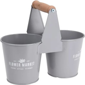 Květináč Double Flower market – šedý 23,5 × 11,5 × 11 cm