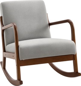 HOMCOM Houpací křeslo s čalouněním, Vintage design z dřeva a šedého polyesteru, pro vnitřní prostory, kancelář, obývací pokoj, 64x86x80cm | Aosom