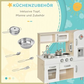 HOMCOM Dětská kuchyňka s příslušenstvím, kuchyňka snů pro děti od 3 let, kuchyňka na hraní z borovice a MDF, bílá, 74 x 30 x 81 cm |