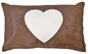 Hnědý kožený polštář se srdcem (bos taurus taurus) - 50*30*5cm