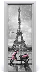 Fototapeta samolepící dveře Eiffelova věž skutr 75x205 cm