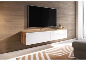 TV stolek Dlone 140, Barva: wotan / bílý lesk, Osvětlení: osvětlení LED - bílé
