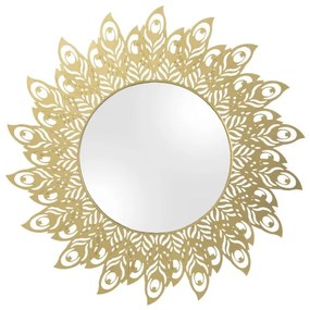 Nástěnné zrcadlo s rámem ve zlaté barvě PT LIVING Peacock Feathers, ø 60 cm