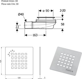 Polysan Treneca vaničkový sifon průměr otvoru 90 mm DN40 krytka šedá mat 84999.31