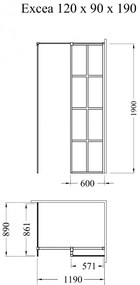 BESCO Walk-in sprchová zástěna EXCEA BARVA rámu - Černá, Rozměr A - 120 cm, Rozměr B - 90 cm, Rozměr C - 190 cm, Směr zavírání - Univerzální Levé / Pravé, Výplň - Čiré bezpečnostní sklo - 8 mm BCEXCEA9012