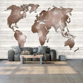 Fototapeta - Mapa v dřevěné zdi (245x170 cm)