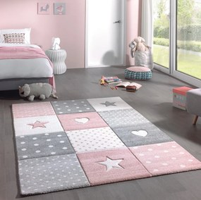 Dětský koberec Diamond Kids 120x170 cm, růžový, hvězdy a srdce