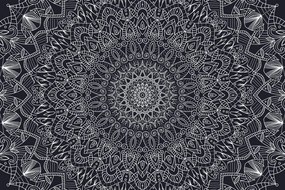 Tapeta detailní ozdobná Mandala v černobílém - 225x150 cm