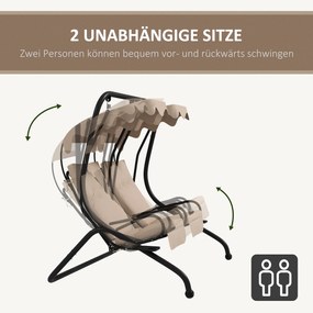 Zahradní houpačka Hollywood, odolná proti povětrnostním vlivům, 2 samostatné velikosti, 2 držáky na nápoje, 170 cm x 136 cm x 170 cm, béžová barva