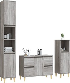 3dílný set koupelnového nábytku šedý sonoma kompozitní dřevo 3185603