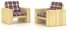 Zahradní židle 2 ks s červenými károvanými poduškami borovice,  3065802