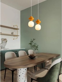 Bílé/oranžové keramické závěsné svítidlo se skleněným stínidlem ø 18 cm Clio – Nova Luce