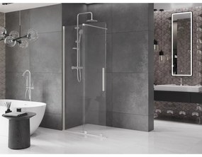 Mexen Velar, sprchová zástěna s posuvnými dveřmi Walk-in 75 x 200 cm, 8mm čiré sklo, broušená ocel, 871-075-000-03-97