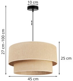 Závěsné svítidlo JUTA, 1x jutové stínítko, (výběr ze 2 barev konstrukce), (fi 45cm)