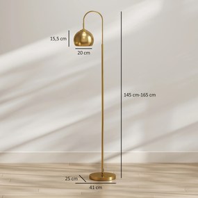 HOMCOM Stojací lampa E27, nastavitelná 145–165 cm, zlatá