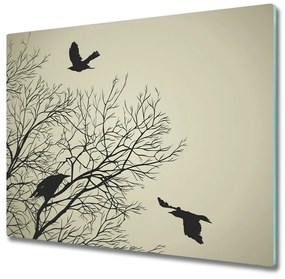 Skleněná krájecí deska Vrány na stromě 60x52 cm