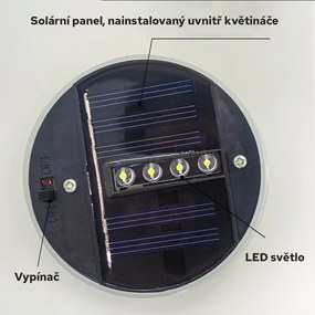 Bezdoteku LED solární svítící květináč hranatý studená bílá, iPRO, 1W, studená bílá