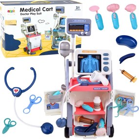 LEAN Toys Sada malého lékaře s vozíkem RTG a EKG, světla, růžová, 16 ks