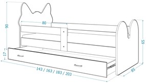 BabyBeds Dětská postel zvířátko KOČIČKA 1 Velikost postele: 140x80 cm Bílá