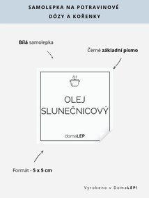 Samolepka na láhev OLEJ SLUNEČNICOVÝ – bílá, 5 x 5 cm, základní písmo