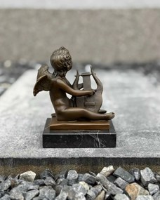Bronzová socha - Putto s lyrou - andělská soška dítěte