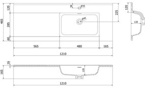 Mexen Orio, koupelnová skříňka 120 cm s pravým umyvadlem Otis, 1S, 1D, bílá matná, 91A13-12047-3-BBFF01-W18P01