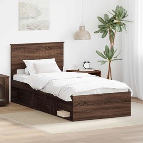 Rám postele s čelo Hnědý dub 90 x 200 cm Masivní borové dřevo 3410651