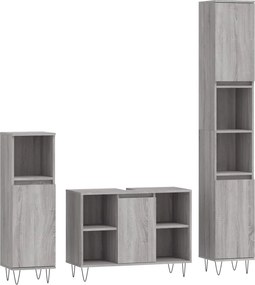 3dílný set koupelnového nábytku šedý sonoma kompozitní dřevo 3190305