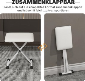 HOMCOM Klavírní stolička, výškově nastavitelná skládací X-tvarovaná klavírní lavice s polštářem z umělé kůže, 39 x 29 x 37-47 cm, bílá