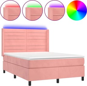 Box spring postel s matrací a LED růžová 140x190 cm samet 3139624