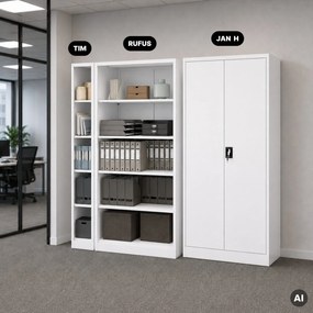 Kancelářský regál kovový, šroubovaný, uzavřená zadní část, bílý, 900x1850x600 mm: RUFUS