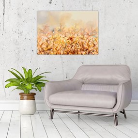 Skleněný obraz - Listy v barvách podzimu, olejomalba (70x50 cm)