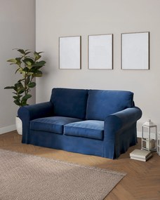Potah na pohovku IKEA  Ektorp 2-místná, nerozkládací barva tmavě modrá látka lesklé, sametová