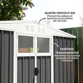 Kovová zahradní kůlna Outsunny 2,7 m² 246 x 117 x 180 cm Skladovací kůlna s oknem, 4 ventilačními otvory a zámkovými dveřmi, venkovní ocelová zahradn…