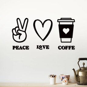 dřevo života Dřevěná dekorace na zeď Peace, love, coffee Zvolte rozměr (cm): 95x47, Zvolte barvu dekoru: Černá