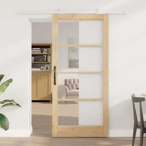Posuvné dveře ORKDAL 93 x 202 cm Masivní borové dřevo a sklo 3332063