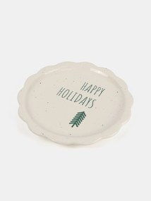 Sinsay - Vánoční keramický talíř s nápisem Happy Holidays - bílá