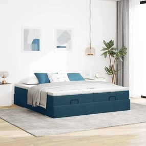 Osmanský rám postele s matrací tmavě modrý 200x200cm samet 3311271