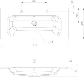 Sapho Sidra umyvadlo 101 x 46 cm 2 otvory pro baterii litý mramor černá mat SD101B-2