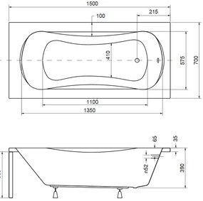 NIKIDO - B Akrylátová vana ARIA 130x70, 140x70, 150x70, 160x70, 170x70 Velikost: 130x70