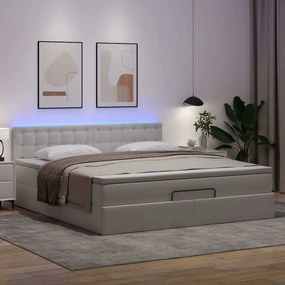 Osmanský postel s matracemi&amp;LED čistě bílý 160x200cm umělá kůže 3312163