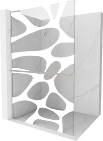 Mexen Kioto+ L, sprchová zástěna Walk-In s poličkou a věšákem 80 x 200 cm, 8mm čiré sklo bílý vzor, ​​broušená ocel profil, 800-080-123-97-97
